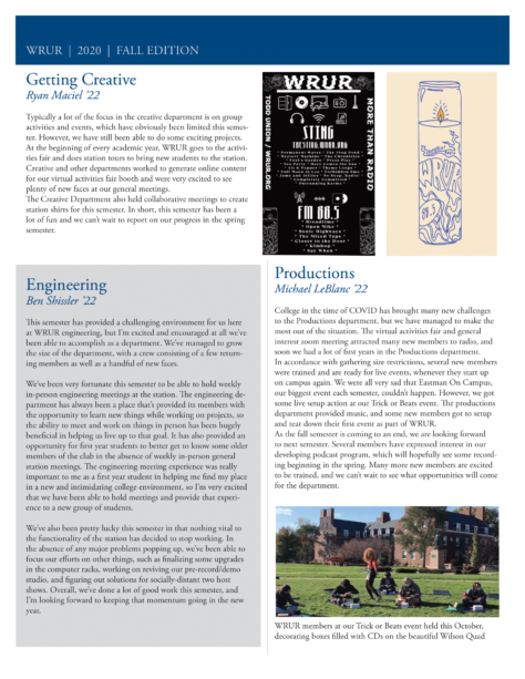 Must Read: The WRUR Fall 2020 Newsletter – The Sting