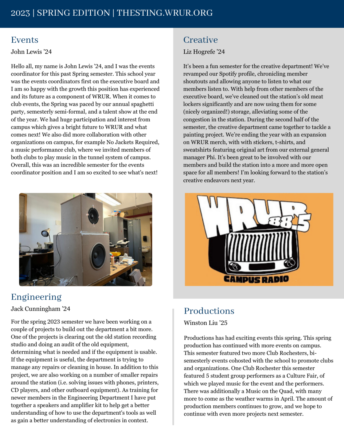 The WRUR Newsletter – 2023 Spring Edition – The Sting